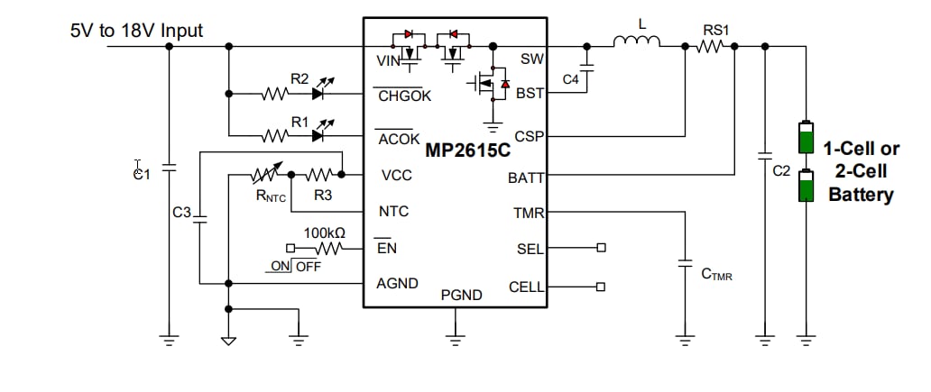 MP2615C 1 or 2 Cell Li-Ion Battery Chargers - MPS | Mouser